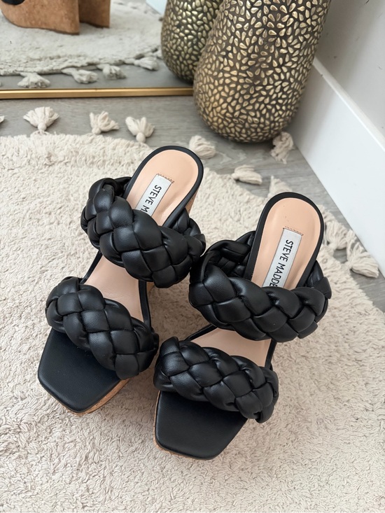 Steve Madden | Shoes | Steve Madden Black Braided Doublestrap Slide ...